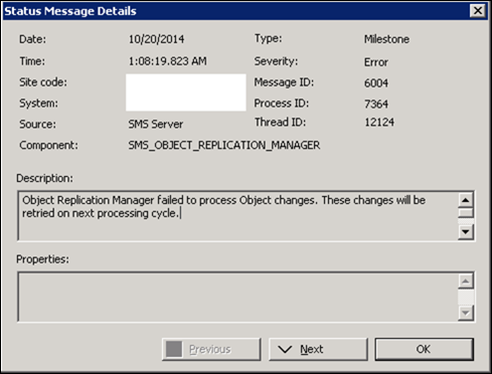 Object Replication Manager failed to process Object changes. | System Management
